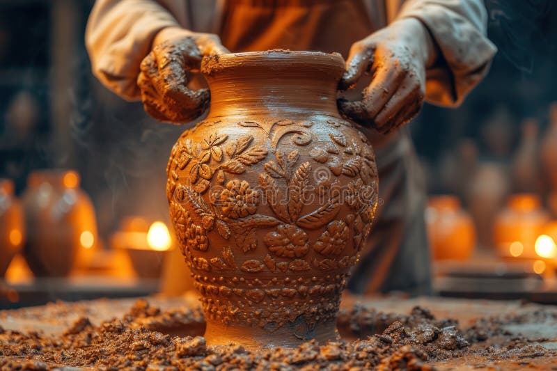 Pottery Workshop Scene: Talented Artist Shaping a Beautiful Vase on the ...