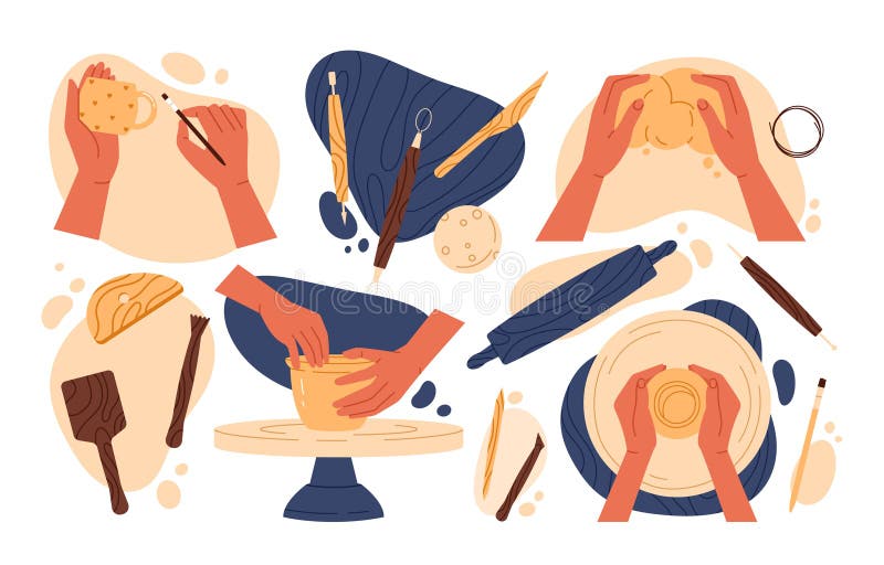 Pottery Workshop Set. Various Tools for Sculpting Pottery Stock Vector ...