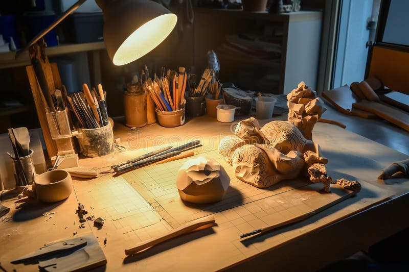 Cutting Mat with Task Lighting, Showing Clay and Wood Materials ...
