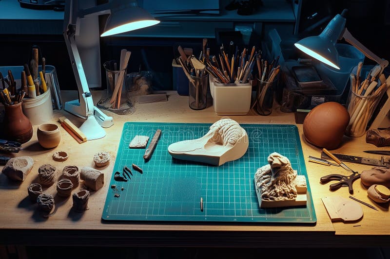 Cutting Mat with Task Lighting, Showing Clay and Wood Materials ...