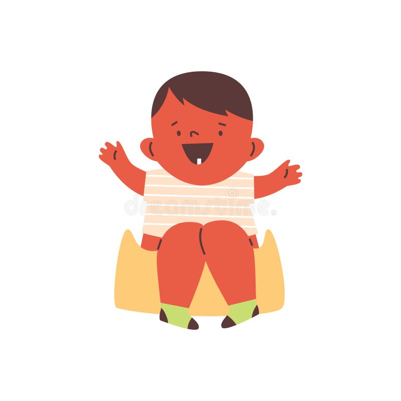 Flat Vector of Cheerful Black Boy on Potty, Isolated Background. Stock ...