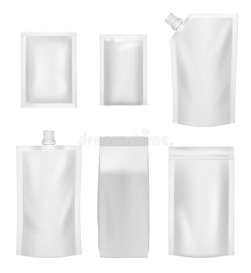 Pouches for Food. Plastic Packages White Mockup Templates Decent Vector ...