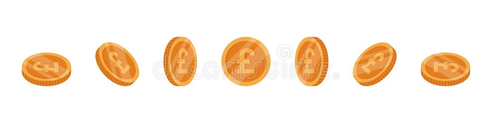 Pound Coins. Rotation of Icons at Different Angles for Animation Stock ...