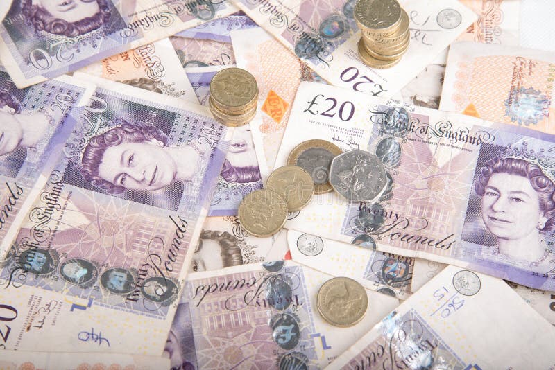 Currency Banknotes Spread Across Frame British Pound Sterling in ...