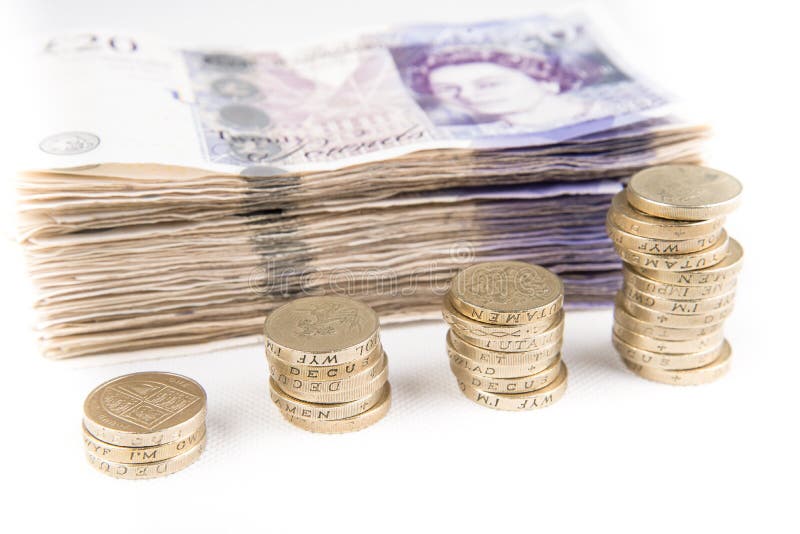 Pound notes and coins editorial stock photo. Image of banknote - 43220668