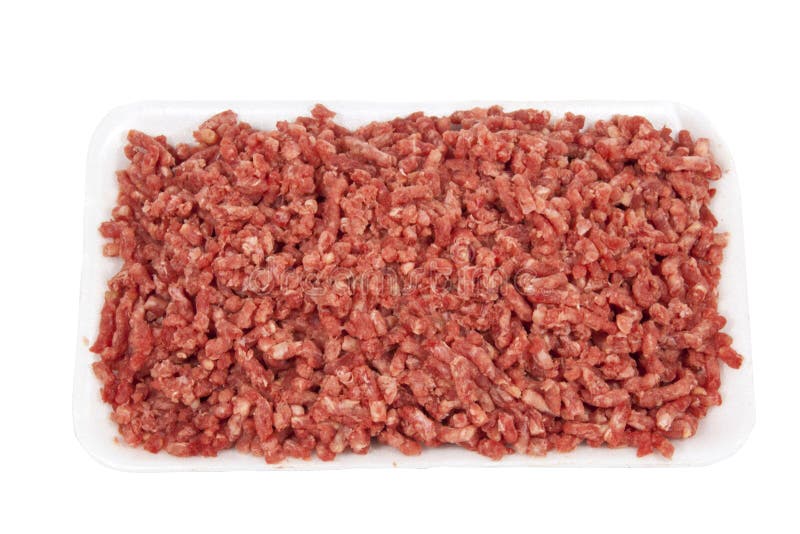 Pound of Raw Ground Beef on White Plate Stock Photo - Image of ...