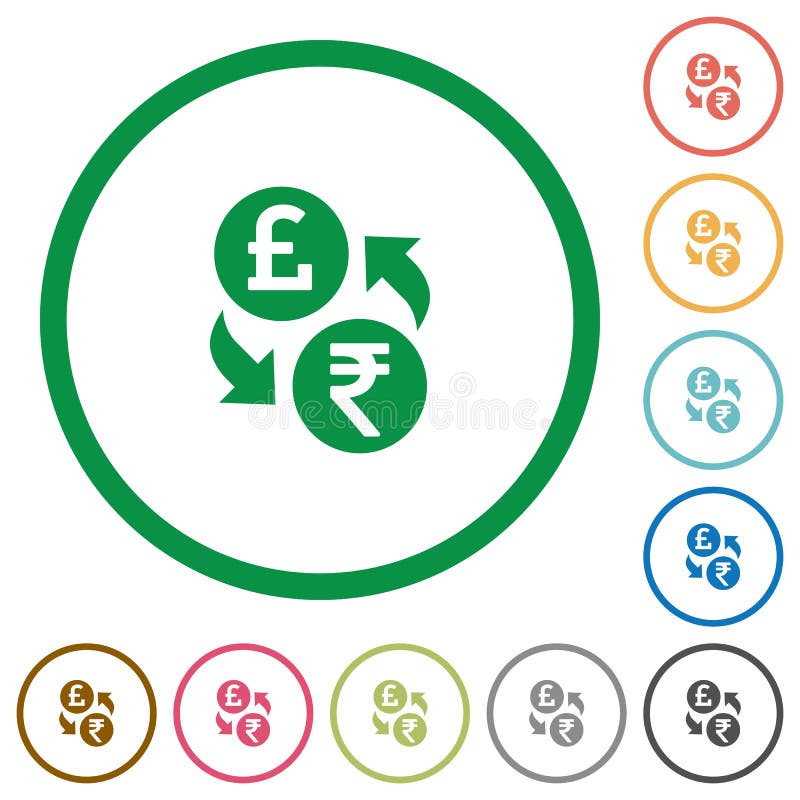 Pound Rupee Exchange Flat Icons with Outlines Stock Vector ...