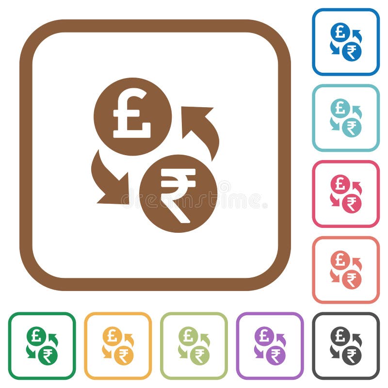 Pound Rupee Money Exchange Rounded Square Flat Icons Stock Vector ...