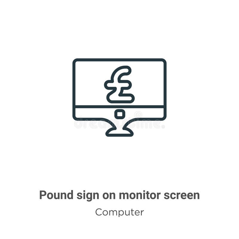 Pound Sign on Monitor Screen Outline Vector Icon. Thin Line Black Pound ...