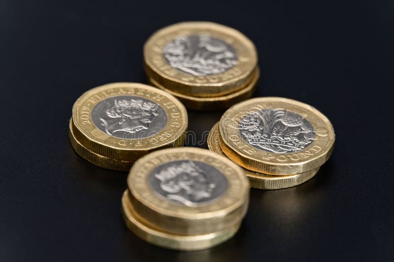 Pound Stacks Coins Isolated on Black Background Editorial Photography ...
