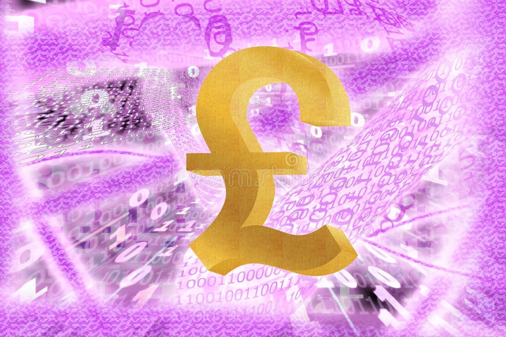 Pound Sterling Sign, Against the Backdrop of a Binary Code with Tunnels ...