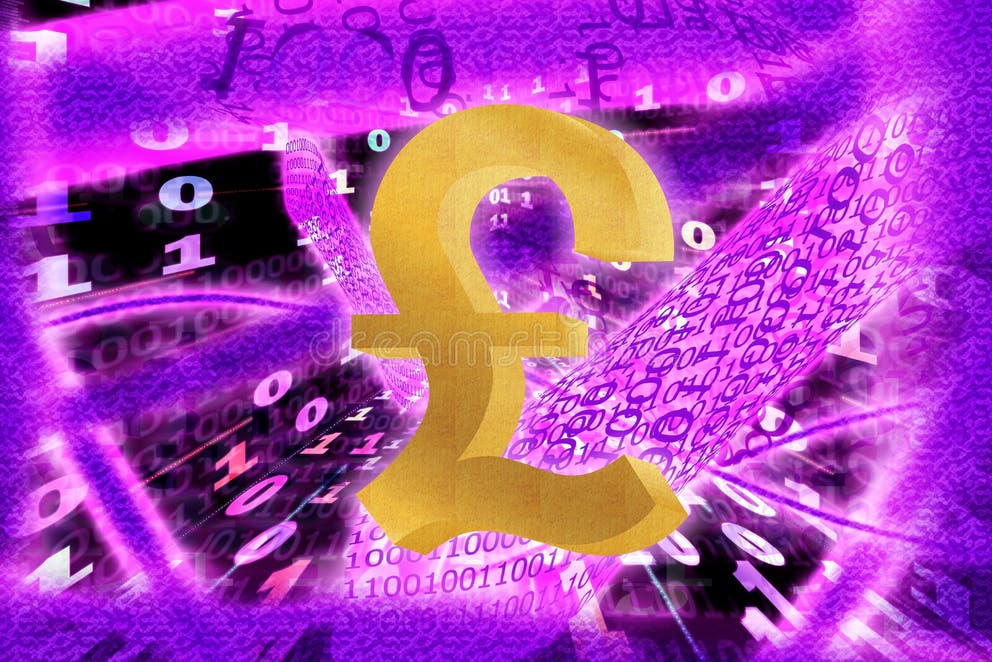 Pound Sterling Sign, Against the Backdrop of a Binary Code with Tunnels ...