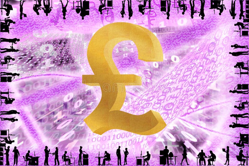 Pound Sterling Sign, Against the Backdrop of a Binary Code with Tunnels ...