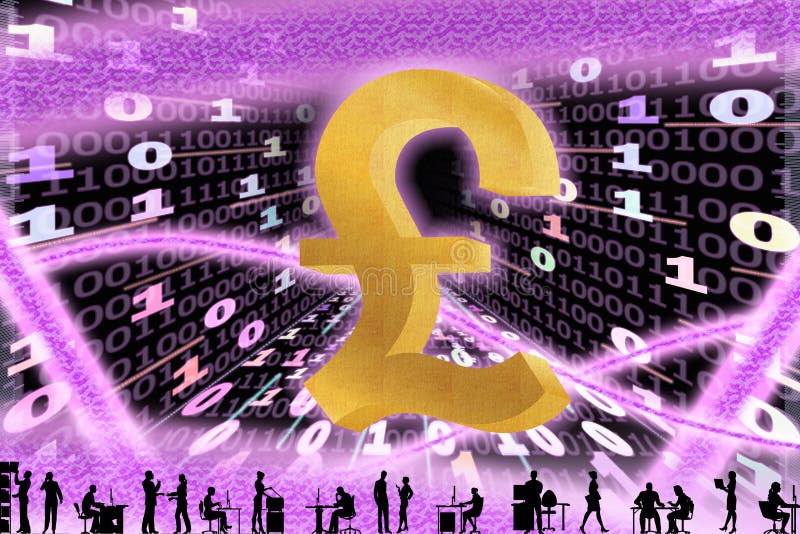 Pound Sterling Sign, Against the Backdrop of a Binary Code with Tunnels ...