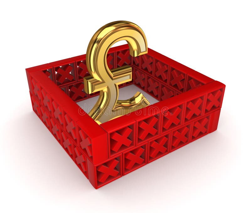 Pound Sterling Behind a Wall of Red Cross Marks. Stock Illustration ...