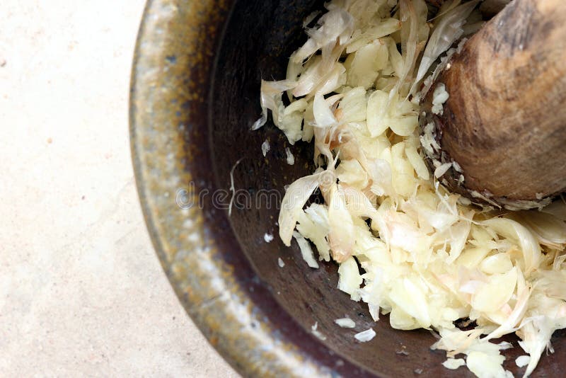 Pounded Garlic in a Mortar with Pestle 3 Stock Image - Image of asian ...