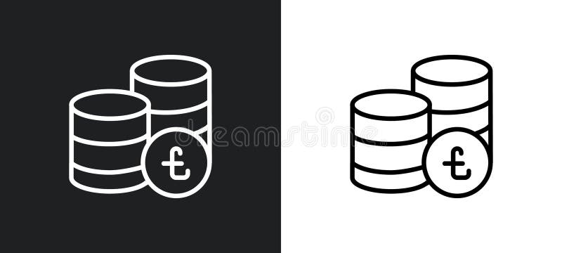 Pounds Coins Stack Outline Icon in White and Black Colors. Pounds Coins ...