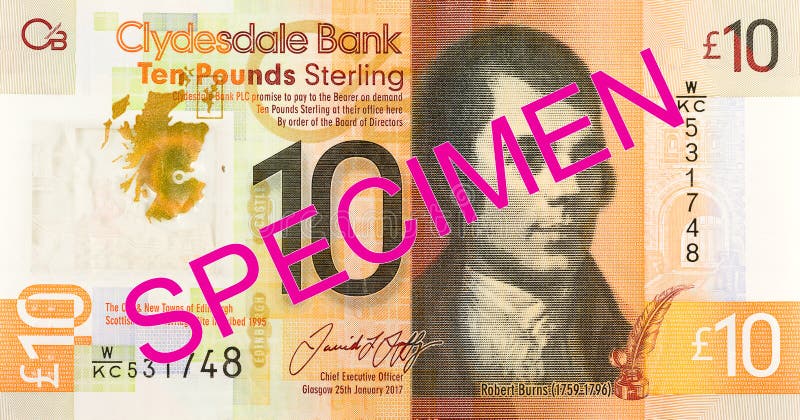 10 Pounds Sterling Note Issued by Clydesdale Bank PLC Specimen Reverse ...