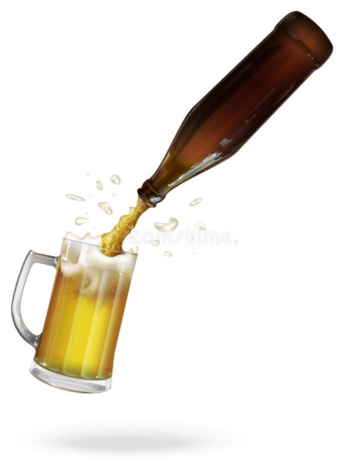 Pour Beer. Beer Bottle. Mug with Beer. Vector Stock Vector ...