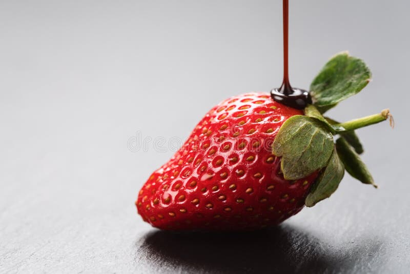 Pour Chocolate Over Ripe Strawberry Slate Background Stock Photos ...