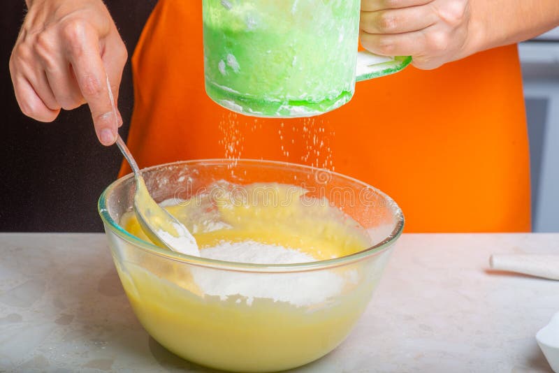 Pour Flour into a Cup with Ingredients Stock Photo - Image of hand ...