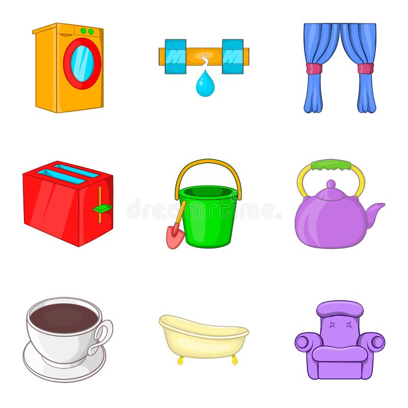 Pour Icons Set, Cartoon Style Stock Vector - Illustration of home ...