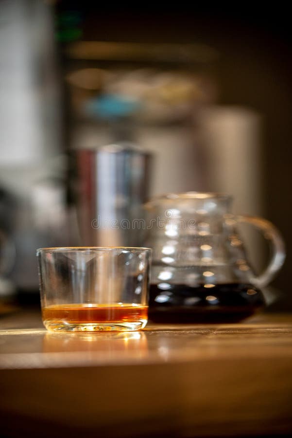 Pour Over Black Coffee Hario on Table Coffee House Cafe Serving Kettle ...