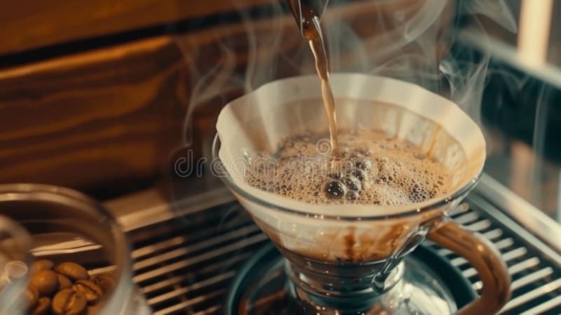 Pour-over Coffee Brewing Method with Fresh Steam Stock Image - Image of ...