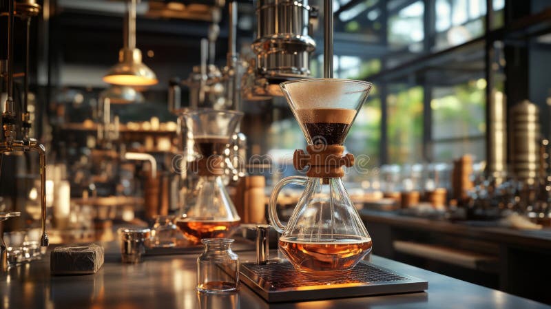 Pour Over Coffee Brewing Process in Modern Coffee Shop Stock ...