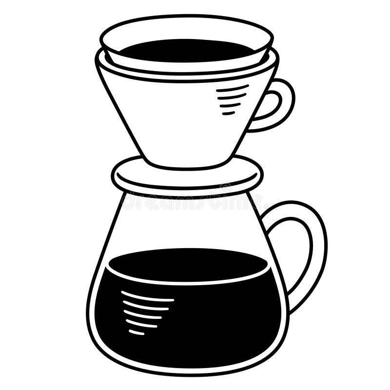 Pour Over Coffee Maker Black and White Doodle Stock Vector ...
