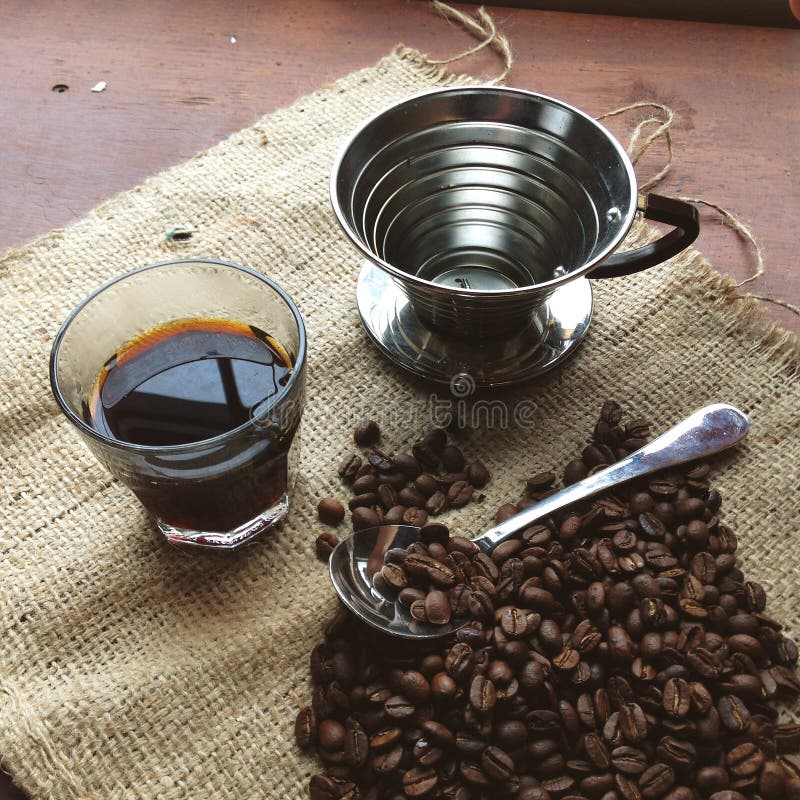 Pour Over Cup of Coffee and Beans Stock Image - Image of brazil, blend ...