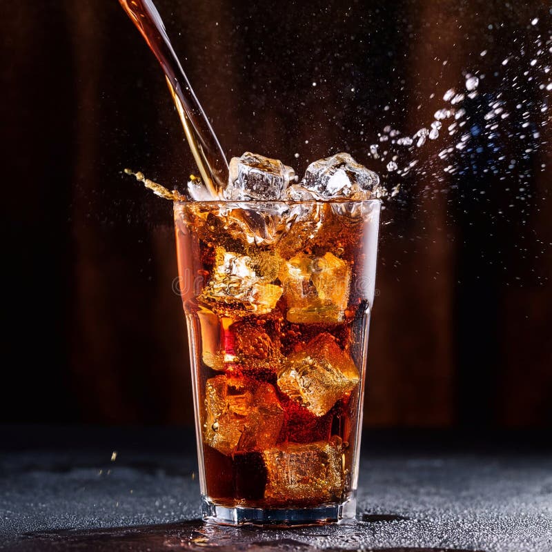 Pour Soft Drink in Glass with Ice on the Table Stock Illustration ...