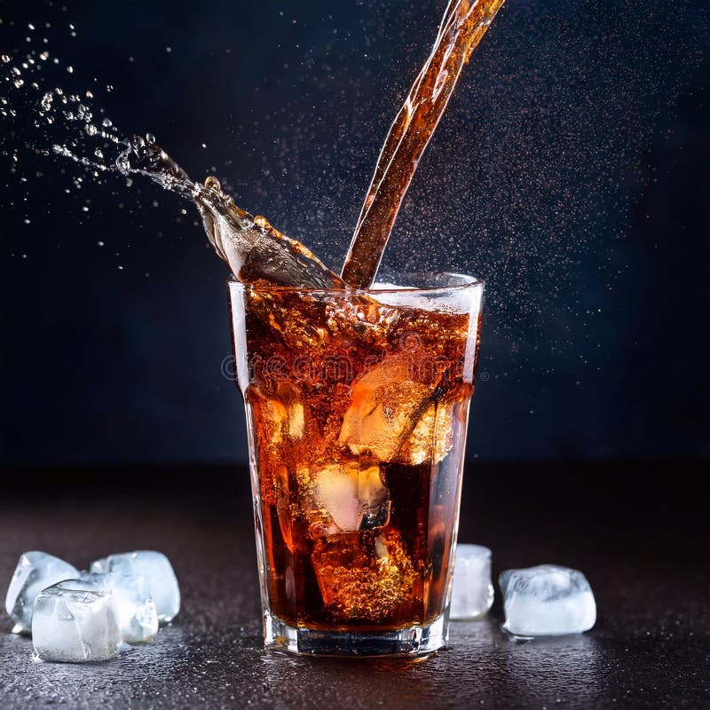 Pour Soft Drink in Glass with Ice on the Table Stock Illustration ...