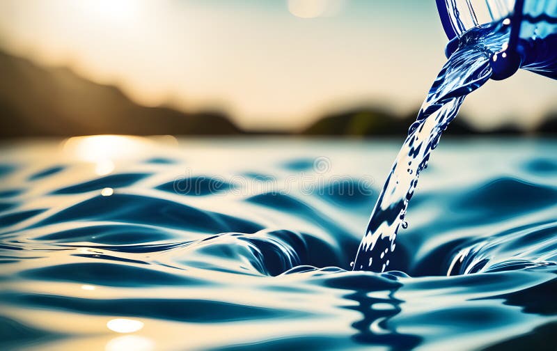 Pour Water into the River Create Beautiful Waves, Water Drops, and ...