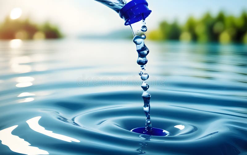 Pour Water into the River Create Beautiful Waves, Water Drops, and ...