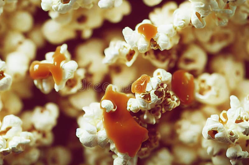 Poured with Molten Shiny Caramel Large Grains of Caramel Popcorn. Stock ...