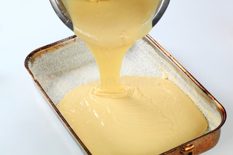 Pouring Batter into Baking Pan Stock Image - Image of shredded ...