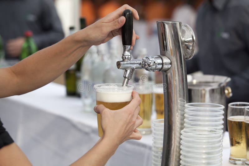 Bartender Pouring the Fresh Beer in One of Czech Traditional Pub Stock ...