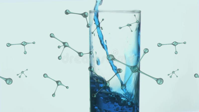 Pouring Blue Liquid into Glass with Molecular Structure Animation in ...