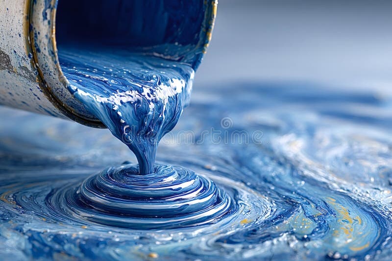 Pouring Blue Paint from a Can Creating Concentric Circles Stock Photo ...