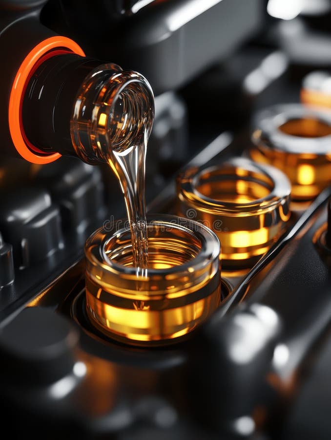 Pouring Car Engine Oil into Engine Component during Maintenance Work ...