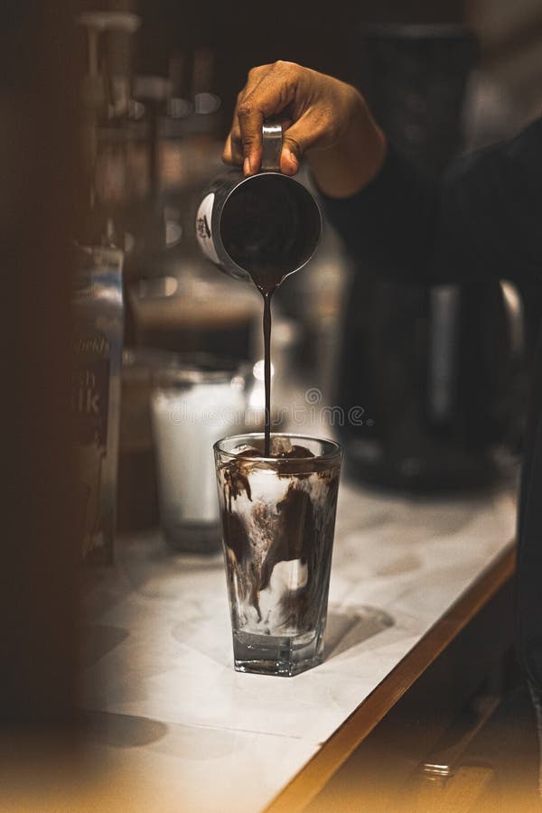 Pouring Chocolate Milk Cold Beverage Stock Image - Image of pouring ...