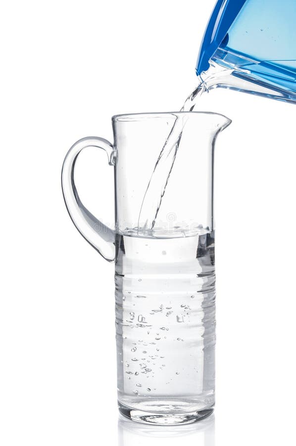 Pouring Clear Water from Filter Pitcher in Glass Jug Stock Photo ...