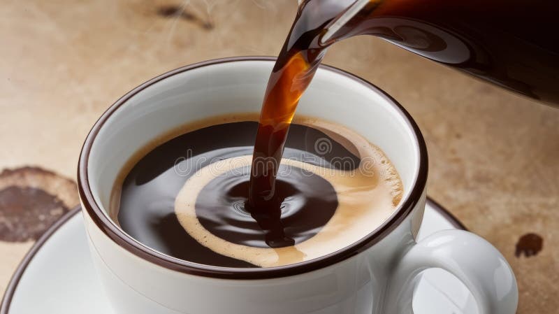 Pouring Coffee, Creating a Splash Surrounded by Scattered Coffee Beans ...