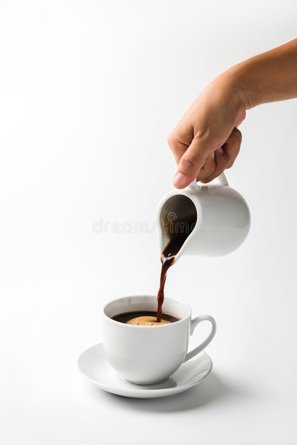 Pouring a Cup of Coffee Over White Background Stock Photo - Image of ...