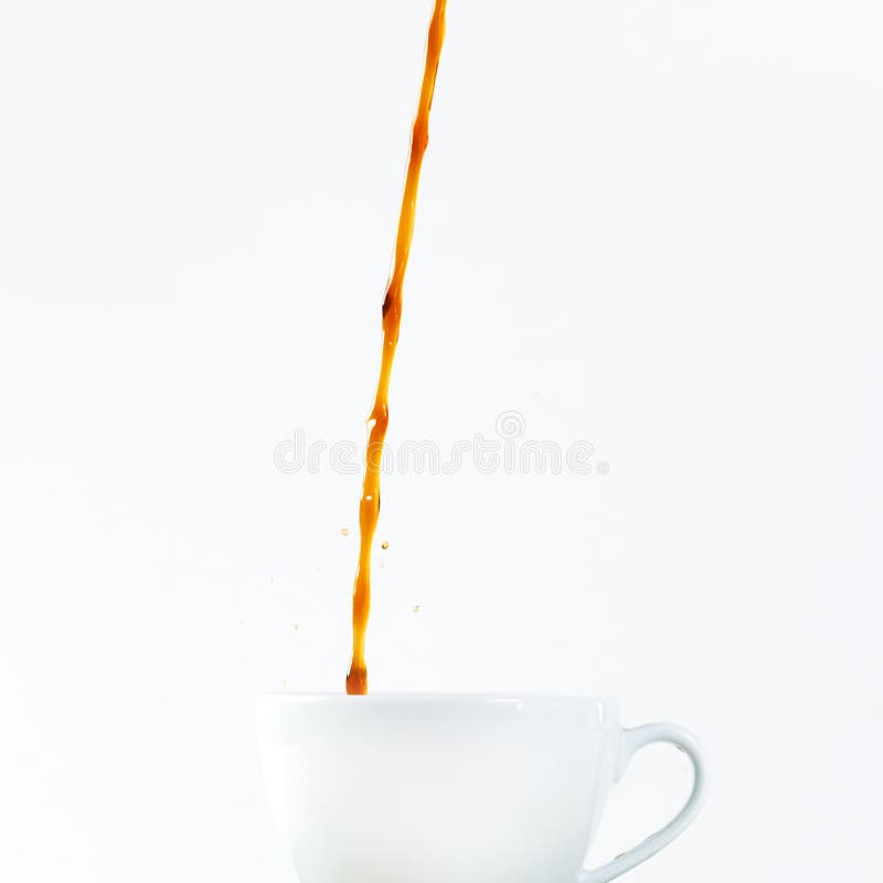 Pouring Coffee in a Cup on White Background. Breakfast. Stock Photo ...
