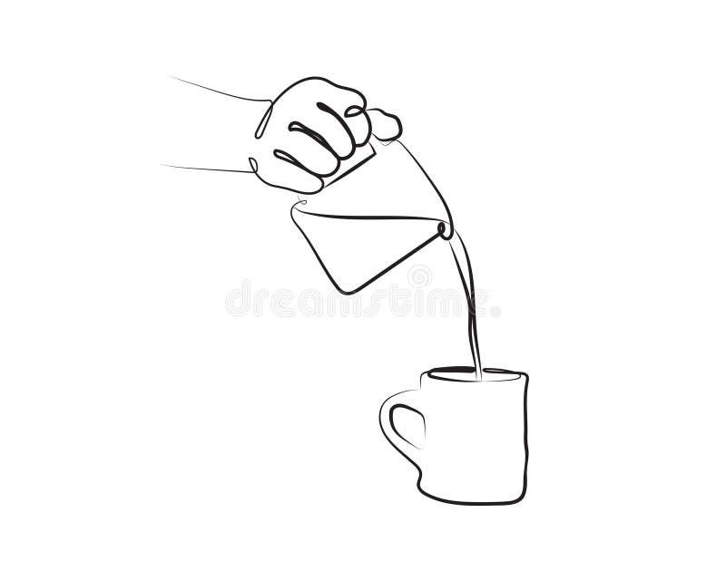 Pouring Coffee Illustration with Silhouette Line Art Style Stock Vector ...