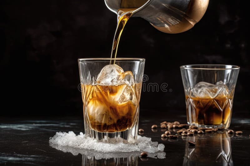 Pouring Coffee Over Ice Cubes in a Glass Stock Image - Image of coffee ...