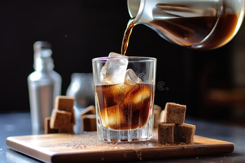 Pouring Coffee Over Ice Cubes for Iced Coffee Stock Photo - Image of ...