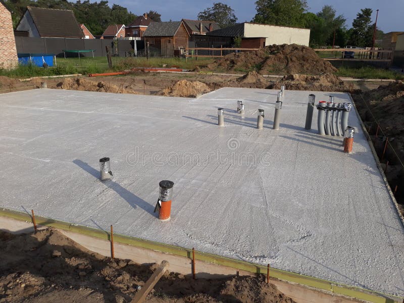 Pouring Concrete Foundation House Construction Stock Image - Image of ...